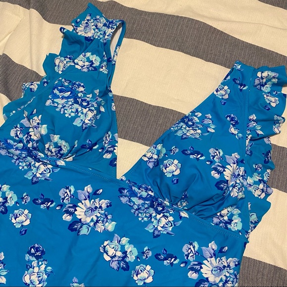 Cupshe | Swim | Plus Sizeccupshe Blue Floral One Piece Swim Suit | Poshmark